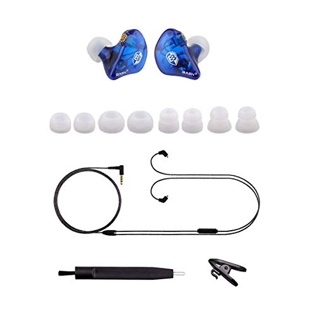 BASN High-Definition in Ear Monitor Headphones for Musicians with Detachable MMCX Earbuds; Dual Dynamic Drivers and Noise-Isolating (Blue)