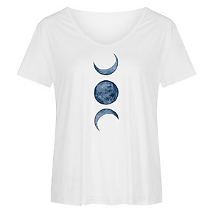 Bravetoshop Womens Tshirts Short Sleeve V Neck Moon and Sun Graphic Summer Casual Blouse Tops (White,XXL)