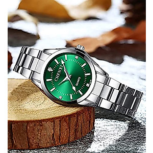 XCZAP Watches for Women Ladies Colorful Dial Simple Girls Stainless Steel Quartz Watch Waterproof Luminous, with Premium Crystal Accented(Green)
