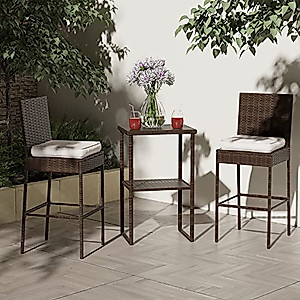 Sundale Outdoor Bar Stools 30 Inch Seat Height Set of 4, Patio Wicker Counter Stools with Back Rest, High Brown Rattan Chair with Pillow & Beige Cushion, All-Weather Armless Tall Pub Barstool