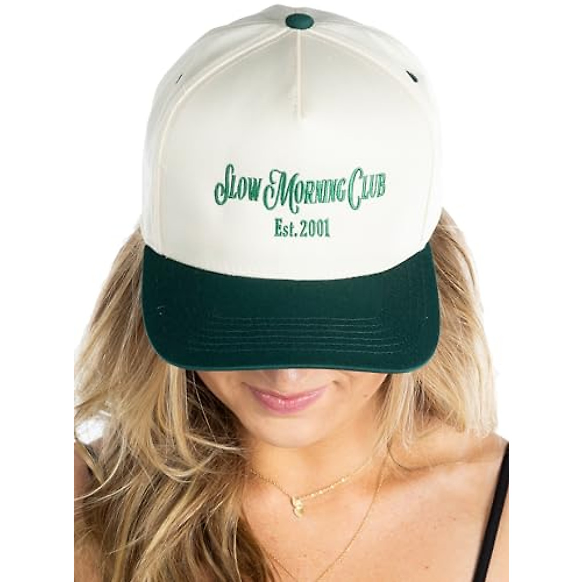 Two Tone Vintage Snapback Hat - Slow Morning Club - Forest/Beige