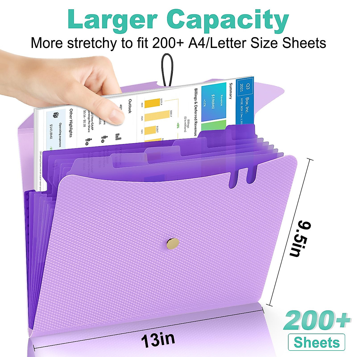 Sooez 7 Pocket Expanding File Folder, Premium Accordion File Organizer, Letter Size Folders for Documents, Sleek Filing Folders with Bungee Closure, Portable Folders for School Office Supplies, Purple