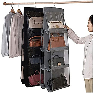 LJHNICEGOING Handbag Hanging Organizer, 8 Pocket Hanging Purse Organizer Handbag Storage Hanger Oxford Cloth Closet Organizer for Family Closet Bedroom, Foldable and Universal Fit (Black)