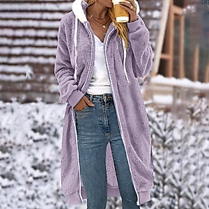 Kiosan Womens Winter Fuzzy Fleece Jacket Hooded Long Cardigan Coats Oversized Fluffy Outerwear with (00A1-Purple, L) My Order Deals Under 20 Dollars gifts for him tracking my orders to be delivered