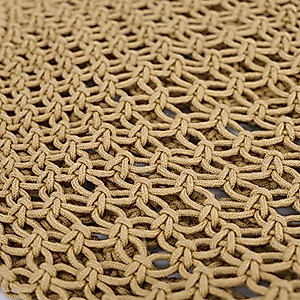 QTKJ Boho Women's Summer Beach Straw Crochet Bag Hollow Out Hand-Woven Cotton Tote Bag Purse with Wooden Round Handle (Khaki)