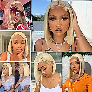 Alipeacock Blonde Bob Wig 13X4 Lace Front Wigs Pre Plucked Bleached Knots 150% Density 613 Straight Short Human Hair Lace Frontal Wigs for Women 10inch