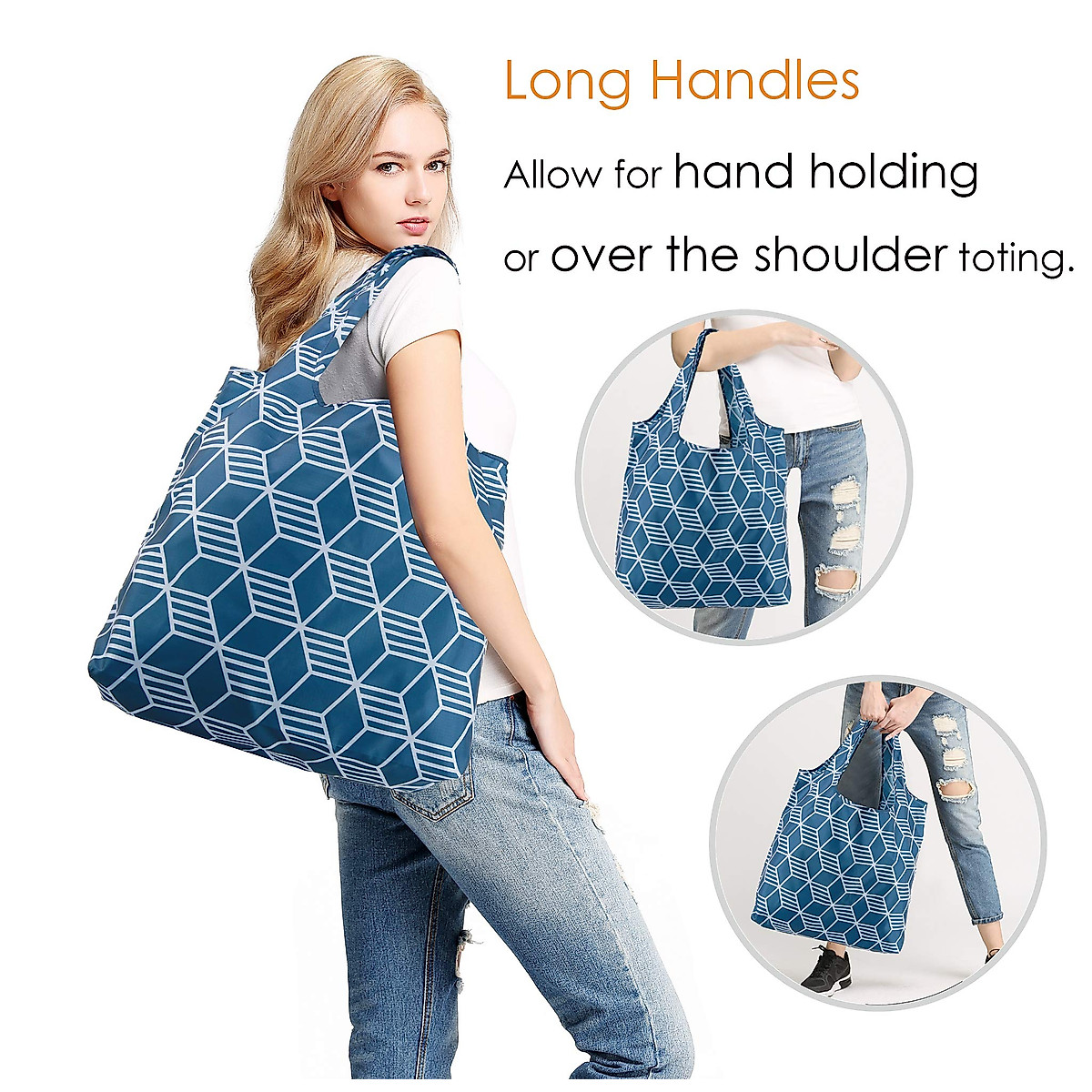 BeeGreen Geometry Reusable-Grocery-Bags Bulk 2 Pack. Tearing-Prevent Material Reusable-Shopping-Bags Extra Large for 50LBS Heavy-duty Sturdy. Foldable Machine-Washable-Nylon Gift for Women