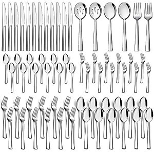 Homikit 66-Piece Silverware Flatware Set with Serving Utensils, Stainless Steel Square Cutlery Set for 12, Eating Utensils Includes Fork Spoon Knife, Dishwasher Safe