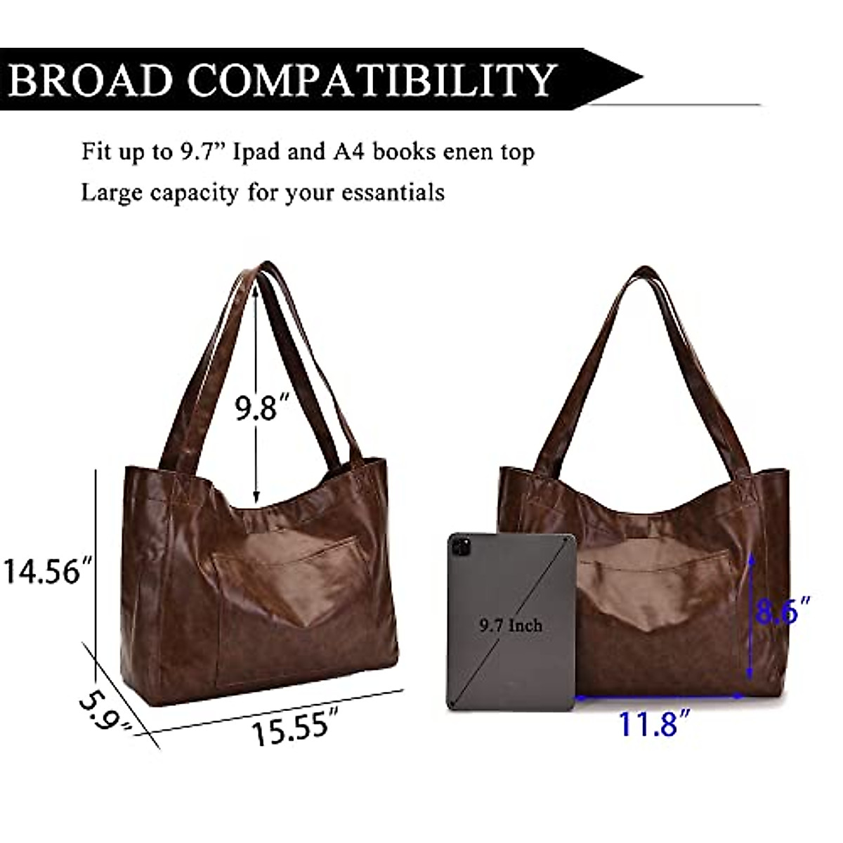 Women's Tote Shoulder Bag Soft Leather Handbag Large Capacity Purse (Coffee)