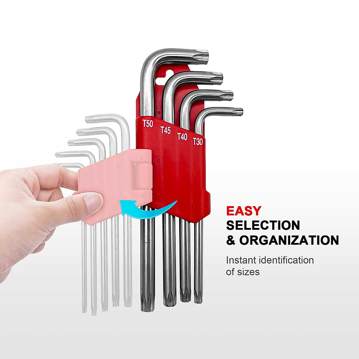 HAUTMEC Star Key Wrench Set, 9-Piece Torx Star Wrenches- Chrome Vanadium Steel and Drilled tips for Tamper Resistant Fasteners, HT0222-SS