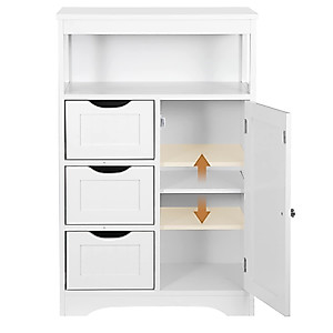 SUPER DEAL Modern Bathroom Floor Storage Cabinet with 3 Drawers and Adjustable Shelf, Living Room Modern Home Furniture Storage Organizer Cabinet, White