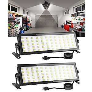 2 Pack 120W LED Shop Lights, 1000W Equiv 16000lm Super Bright LED Garage Light, IP66 Waterproof Outdoor Flood Light with Plug, 5000K Daylight White LED High Bay Light for Workshop Yard Garage Factory