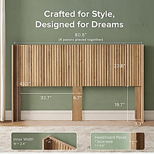 mopio Brooklyn Headboard, 62.4" Wide Headboard Only, Wood Headboard, Modern Farmhouse, Boho, Wall Mount, Fluted Panel, Wingback Design (Golden Oak, King)