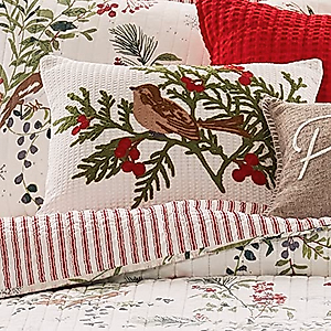 Levtex Home - Winterberry Forest - Decorative Pillow (14 x 18in.) - Festive Bird - Red, Green, Brown and White
