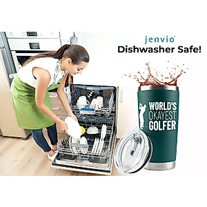 JENVIO Golf Gifts for Men | Worlds Okayest Golfer | Stainless Steel Travel Tumbler Mug w 2 Lids and 2 Straws and Gift Box | Funny Unique Idea Gag Cup Dad Husband Retirement Valentine's Day