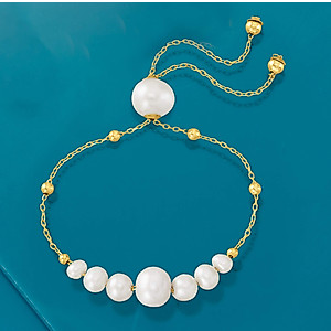 Ross-Simons 4-9.5mm Cultured Pearl Bolo Bracelet in 14kt Yellow Gold