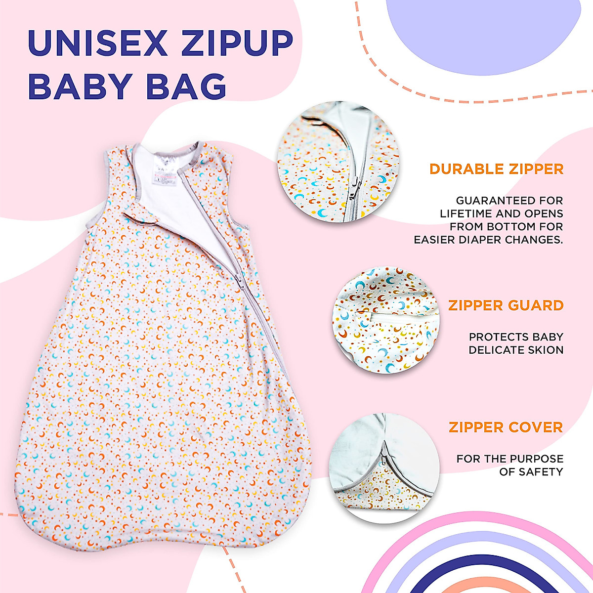 Premium Baby Sleep Sack with Baby BIB, 100% Cotton Toddler Sleeping Sack, Cute and Comfortable Baby Swaddle Sack has Adjustable Length for Infants and Toddlers (Grey, 6-15 Months)