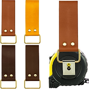 Jetec 4 Pieces Leather Belt Clip Tape Measure Clip Measuring Tape Clip Tool Belt Tape Measure Holder Drill Impact Tool Holster Tool Belt with Loops for Tape Measure, Drills, Clipped Tools