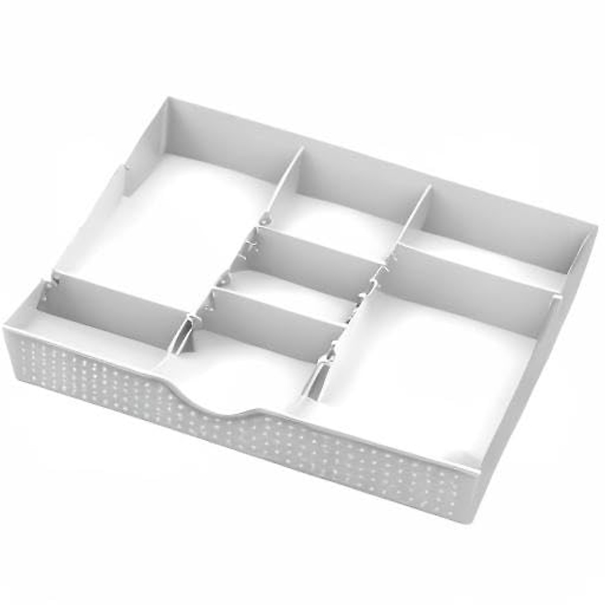 CAXXA 3 Slot Drawer Organizer with Two Adjustable Dividers - Drawer Storage 5 Compartments Junk Drawer Organizer for Office Desk Supplies and Accessories, White