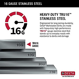 DELTA FAUCET Delta Lenta 30-inch Undermount 16 Gauge Stainless Steel Single Bowl Kitchen Sink with Accessories, 953034-30S-SS, Satin