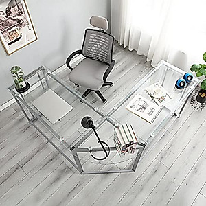 SogesHome 39 inches L Shaped Computer Desks, Glass L Desk Home Office Workstation Writing Table, Corner Desk Gaming Desk