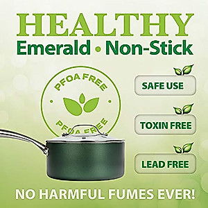 Granitestone Diamond Granite Stone Classic Emerald Pots and Pans Set with Ultra Nonstick Durable Mineral & Diamond Tripple Coated Surface, Stainless Steel Stay Cool Handles, 10 Piece Cookware, Green…