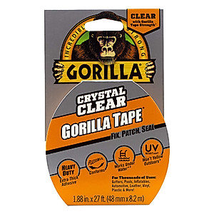 Gorilla Crystal Clear Repair Duct Tape, 1.88” x 9 yd, Clear, (Pack of 12)