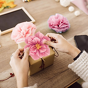 8 Rolls Crepe Paper Rolls, 10 x 98Inch 4 Colors Wide Crepe Paper Sheets with Floral Stem Wire and Green Floral Tapes for DIY Gift Wrapping Paper Crafts (Pink & Brown）