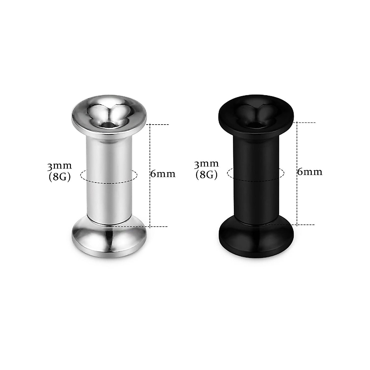 Vsnnsns 8G 316L Surgical Stainless Steel Ear Gauges Tunnel Plug Earrings Expander Stretcher Piercings Jewelry for Women Men 6 Pairs 8 Gauge 3mm