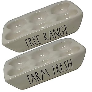 Rae Dunn FARM FRESH And FREE RANGE Egg Holder - Ceramic