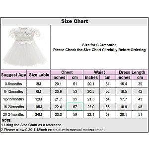 Meiqiduo Baby Girl Dress Christening Baptism Gowns Flower Girl Formal Dresses (3M/0-6Months, Ivory)