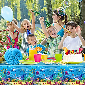 Tiamon 3 Pack Sea Party Tablecloth Ocean Animals Table Cover Underwater Creatures Ocean Sea Life Tablecloth for Kids Ocean Birthday Party Decoration, 54 x 108 Inch