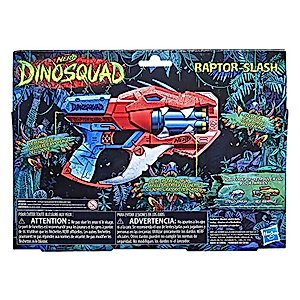 NERF DinoSquad Raptor-Slash Dart Blaster, 6-Dart Rotating Drum, Slam Fire Action, 6 Official Elite Darts, Velociraptor Dinosaur Design