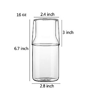 Sizikato 16 Oz Clear Glass Bedside Night Water Carafe with Tumbler Glass, Garden Flower and Bird Pattern.