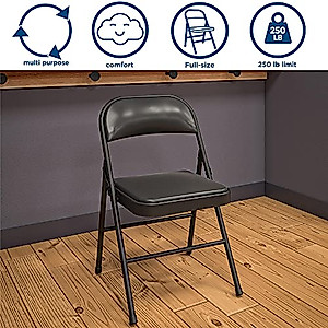CoscoProducts COSCO Essentials Vinyl Padded Seat & Back Folding Chair, Double Braced, 4 Pack, Black