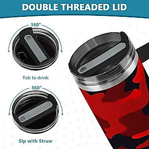 Yasala Car Tumbler with Handle Military Camo Red Black Travel Mug Coffee Cup Insulated Beverage Container Mega Cup for Hot Cold Drinking Thermos Water Bottle Cupholder Friendly 40 oz