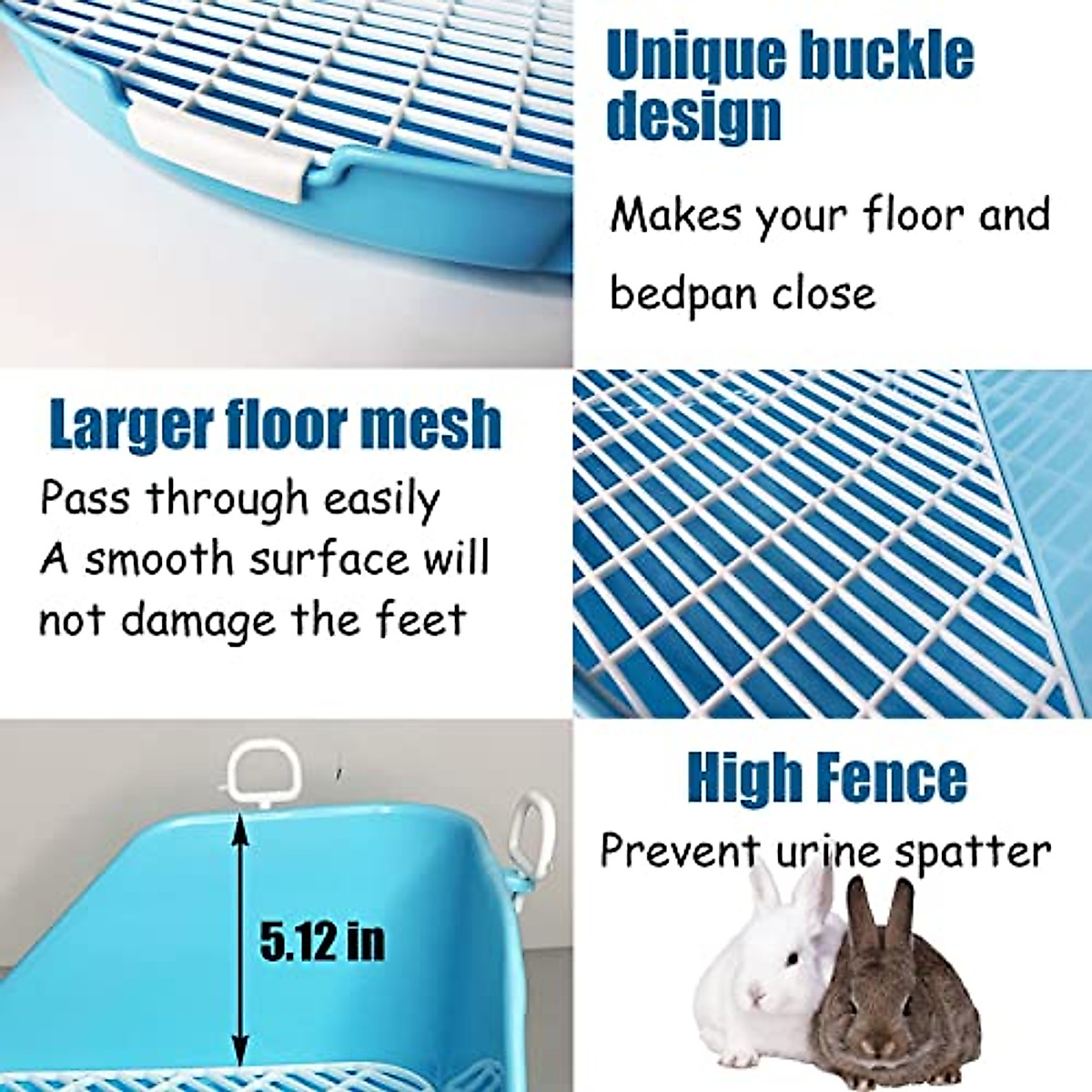 kathson Rabbit Litter Box Bunny Toilet Triangle Potty Trainer Corner Large Bedding Box Pet Pan for Rabbits Chinchillas Ferrets Guinea Pigs Galesaurs(Blue)