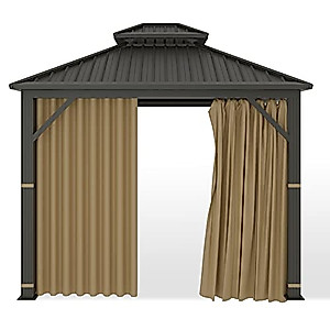Gazebo Universal Replacement Privacy Curtain – Hugline 10' x 10' Gazebo Side Wall Outdoor Privacy Panel with Zipper (Khaki)