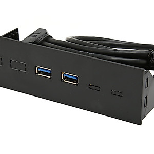 5.25 Inch Front Panel, PC Multifunction Media Dashboard, USB 3.0 to 19 Pin Metal Optical Drive Bay 2 Port USB Hub for PC Computer Case