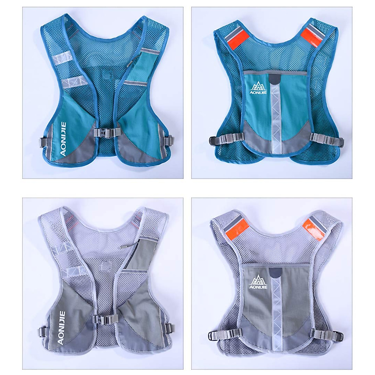 AONIJIE Men Women Ultralight Running Vest Pack Reflective Breathable Hydration Backpack for Hiking Camping Marathon Cycling Race (Green- with 2 pcs 250ml Bottles)