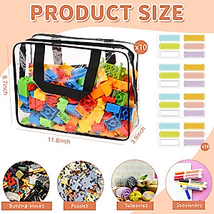 10 Packs Large Toy Storage Bags with Labels, Waterproof Clear PVC Storage Bags for Toys, Travel Organizer Bags with Zipper Closure for Puzzles, Building Blocks, Kids' Books
