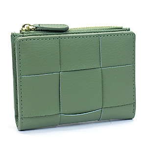 SUMGOGO Womens Wallet Small Coin Purse Rfid Card Holder Quilt Leather Ladies Zipper Front Pocket Short Mini Wallets (Olive Green)