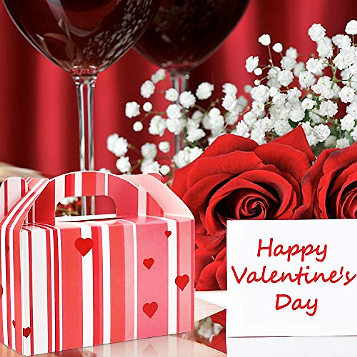 Moretoes 52 Pack Valentine Gable Treat Boxes Cardboard Paper Goodie Boxes Party Supplies, Candy Treat Cookie Boxes