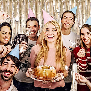 6 Pack Champagne Gold Foil Fringe Curtain Backdrop, 3.28Ft x 6.6Ft Metallic Tinsel Foil Fringe Streamer Curtains for Photo Booth, Christmas Day, Thanksgiving, Wedding, New Year Party Decorations