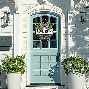 Super Holiday Welcome Sign For Front Door - Wooden Round Rustic Wreaths Hanging Decorations- for Home Farmhouse Porch Wall Spring Summer Fall All Season Christmas Decor.