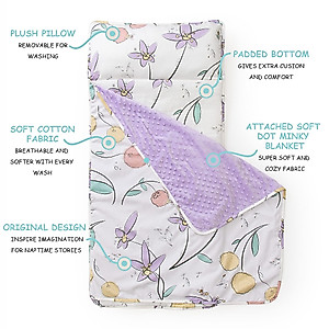 JumpOff Jo - Toddler Nap-Mat - Sleeping Bag for Kids with Removable Pillow and Ultra Soft Blanket for Preschool, Daycare, and Sleepovers - Fairy Blossoms