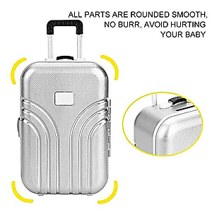 Asixxsix Doll Suitcase, Mini Dolls Travel Suitcase Baby Suitcase Toy Mini Luggage Box Rolling Suitcase for Doll, Kids((Silver))