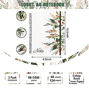 EOOUT 3pcs Aesthetic Spiral Notebook Journal For Women 10.5 x 8.5 Inches College Ruled Notebook Perfect to Stay Organized and Boost Productivity at Work or School