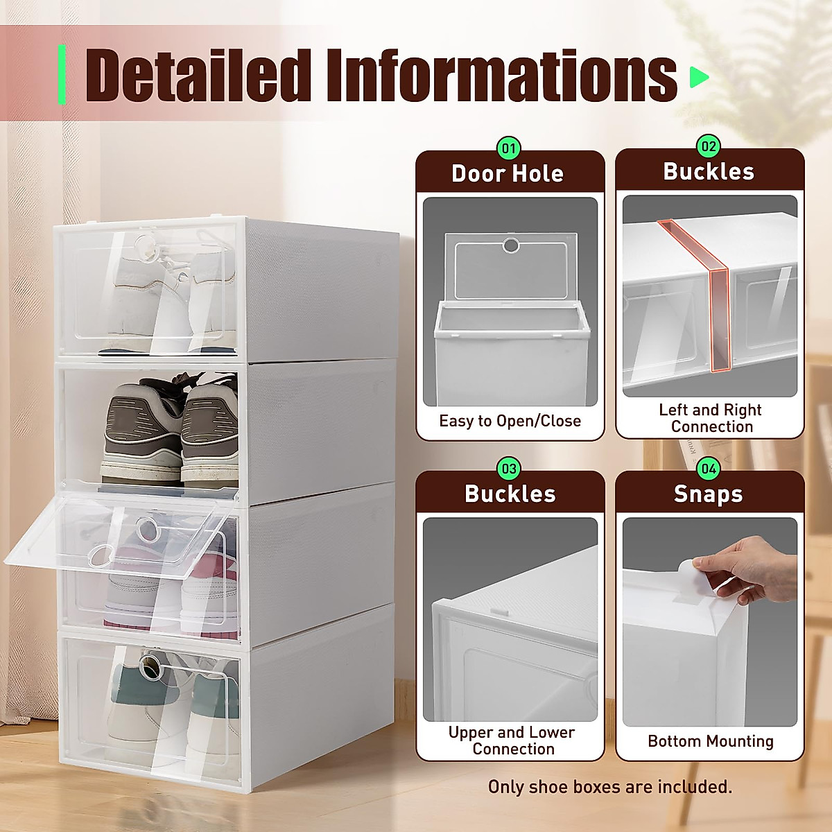 LIYUANJUN Stackable Shoe Box, 20Pcs Shoe Storage Box Shoe Sneaker Organizer DIY Shoe Stand Containers for Women Men Putting Slippers Boots in Living Room Hallway Transparent