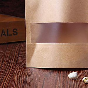 72pcs 4.7x7.8" Kraft Paper Stand Up Bags with Matte Window, Resealable Ziplock Food Storage Pouches for Coffee Packaging, Reusable